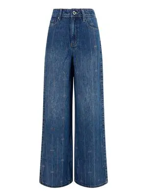SELF-PORTRAIT Crystal-striped Denim Trousers - Blue