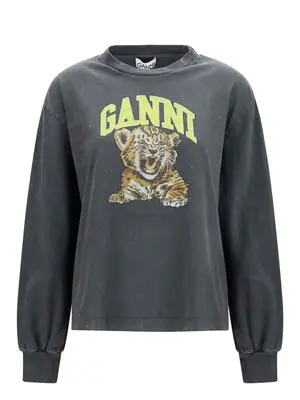 GANNI Long-sleeve Tiger-print T-shirt - Gray