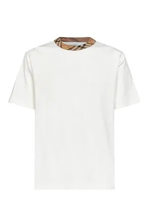 Burberry Chalk White Cotton T-shirt With Check Trim - Multicolor