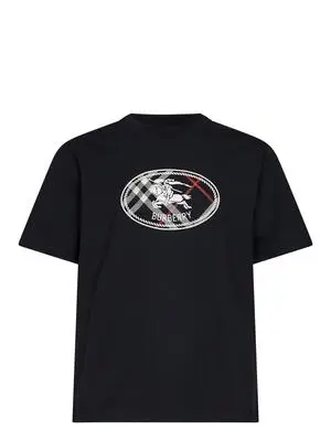 Burberry Burberry Men Black Cotton Knight Stamp Check T-Shirt Multicolor