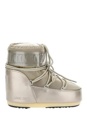 Moon Boot Snow Boots With Bow On The Front And Maxi Logo Print In Metallic Tech Fabric For - Multicolor