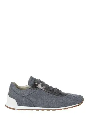 Brunello Cucinelli Virgin Wool Flannel And Lamé Calfskin Runners With Monili - Gray