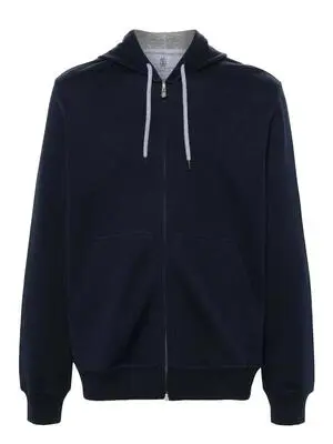 Brunello Cucinelli Cotton Blend Jersey Hooded Sweatshirt - Blue