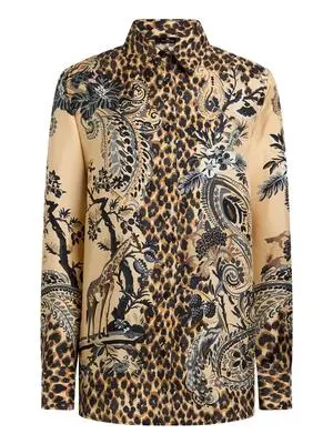 Etro Silk Shirt With Placed Leopard Print - Multicolor