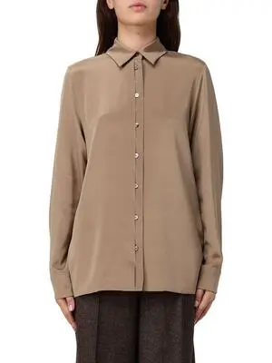 Max Mara Classic Silk Blend Long Sleeve Shirt - Brown