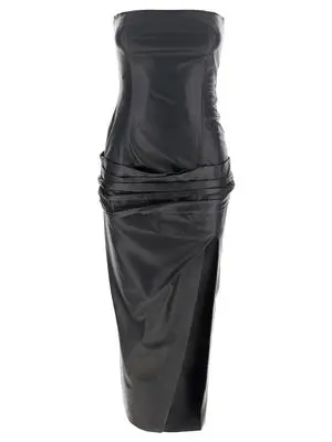 Attico Sleeveless Off-shoulder Midi Dress With Ruched Waist And Front Single Slit - Multicolor