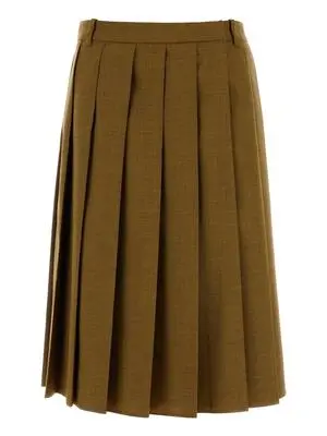 Prada Virgin Wool Pleated Skirt - Green