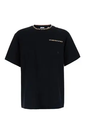Burberry Ryan' Black Tshirt With Check Motif Details In Cotton For - Multicolor