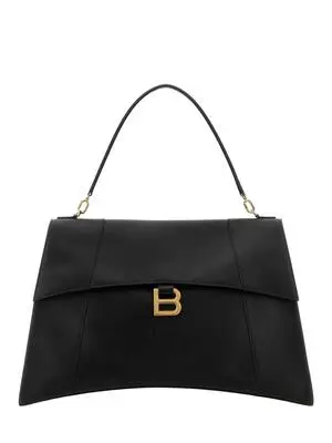 Balenciaga Leather Large Hourglass Soft Handbag - Black