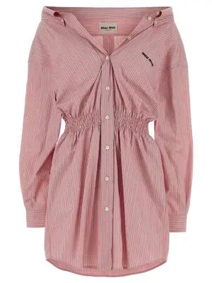 Miu Miu Embroidered Poplin Shirt Dress - Multicolor