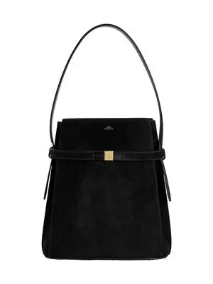 TOTEME Belted Suede Bucket Bag - Black