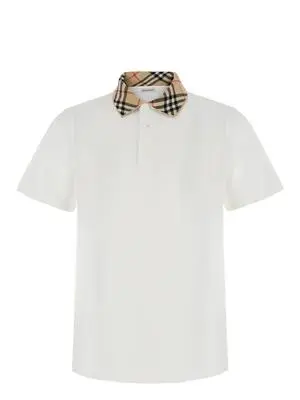 Burberry Evan' White Polo Shirt With Check Motif Collar In Cotton For - Multicolor