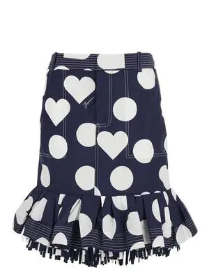 Jacquemus La Jupe Cabana' Blue Skirt With Hearts Polka Dot Motif And Fringed Hem In Cotton - Multicolor