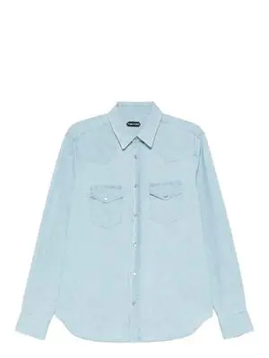 TOM FORD Denim Chambray Western Shirt - Blue