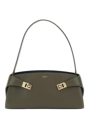 FERRAGAMO Ferragamo Women 'Hug East West' Green Shoulder Bag With Shoulder Strap And Buckled Belts On The Front In Leather For Women Green