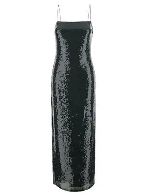 ROTATE BY BIRGER CHRISTENSEN Green Long Dress With Spaghetti Straps And All-over Sequins In Tech Fabric For - Multicolor