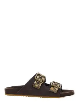 Burberry Suede Flat Sandals - Brown