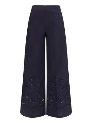 FORTE_FORTE Embroidered Cotton Pants - Blue