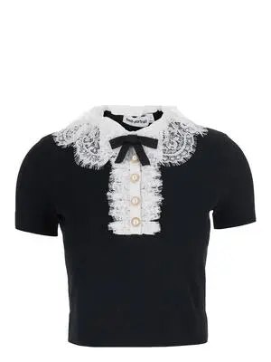 SELF-PORTRAIT Wool Lace Collar Top - Multicolor