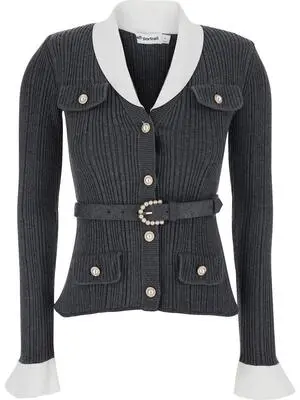 SELF-PORTRAIT SELF-PORTRAIT Ribbed Texture Cardigan With Long Sleeves Multicolor