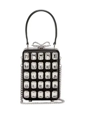 SELF-PORTRAIT Satin Shoulder Bag With Crystals - Black
