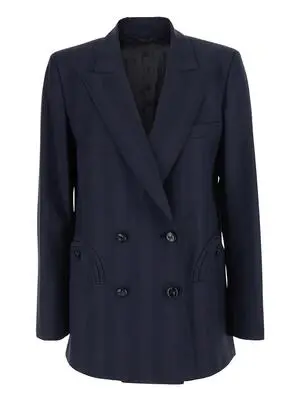 BLAZÉ MILANO Aramis' Blue Double-breasted Jacket With Peak Revers And Check Motif All-over In Wool For - Multicolor