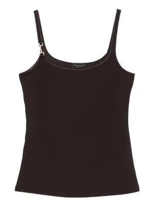 Gucci Scoop Neck Stretch Spaghetti Strap Tank Top - Brown