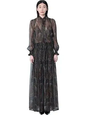 Saint Laurent Lavallière Paisley Silk Crepon Maxi Dress - Black