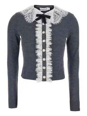 SELF-PORTRAIT SELF-PORTRAIT Wool Cardigan With Lace Collar Multicolor