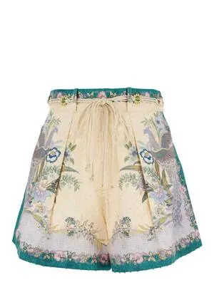 Zimmermann Indra' Shorts With Floral Motif And Drawstring At The Front In Linen For - Multicolor
