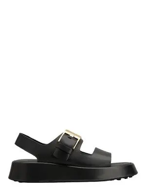 TOD'S Leather Strappy Sandals With Maxi Buckle - Black