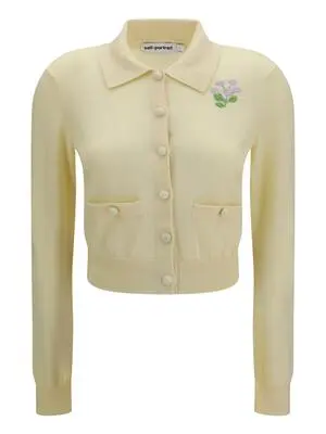 SELF-PORTRAIT Floral Embroidered Knit Cardigan - Yellow