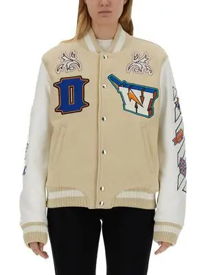 Off-White Leather Varsity Jacket - Cream