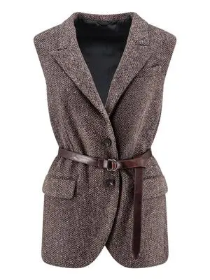 Brunello Cucinelli Sleeveless Blazer With Belt - Multicolor