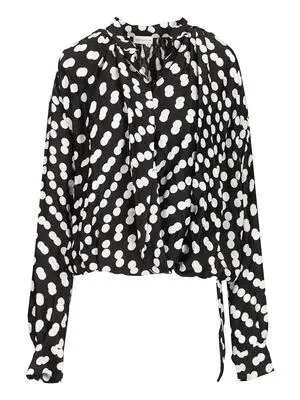 Dries Van Noten Polka Dot Jacquard Satin Draped Blouse - Black