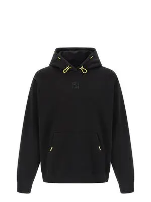 Fendi Cotton Hoodie With Contrast Logo Drawstring - Black