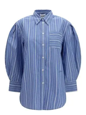 GANNI Striped Cotton T-shirt - Blue