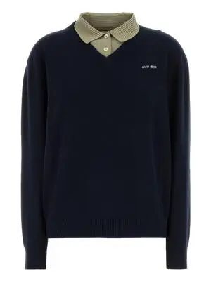 Miu Miu Wool Blend Polo Shirt - Blue