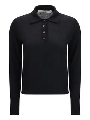 GOLDEN GOOSE Long Sleeve Merino Wool Polo - Black
