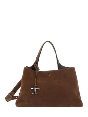 TOD'S Suede Handbag With T Plaque And Adjustable Strap - Multicolor