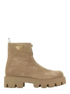 Prada Sand Suede Ankle Boots - Brown