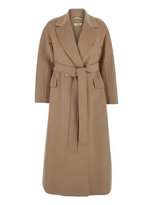 Max Mara S 'enzo' Beige Coat With Wide Notched Revers In Virgin Wool - Multicolor