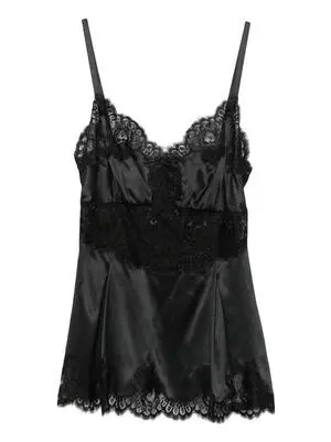 Dolce & Gabbana Silk Blend Lace Trim Camisole Top - Black