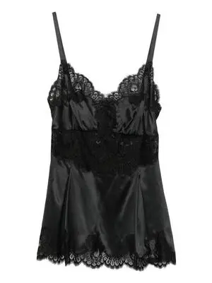 Dolce & Gabbana Silk Blend Lace Trim Camisole Top - Black