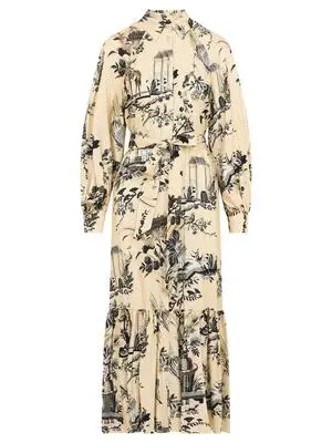 Etro Botanical And Architectural Print Midi Dress - Multicolor