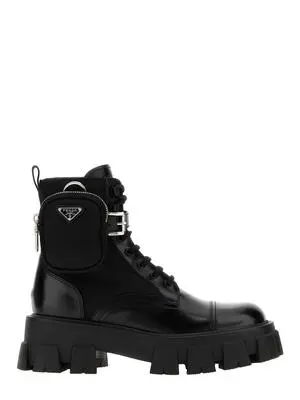 Prada Leather And Re-nylon Boots - Black