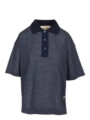 AMI Paris Striped Boxy Fit Polo With De Coeur Patch - Blue