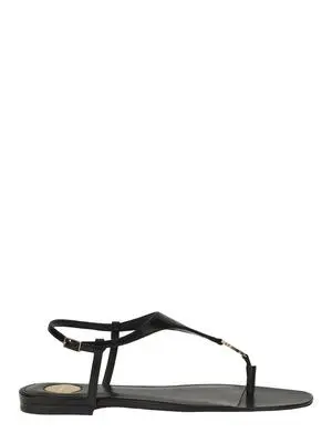 Saint Laurent Cassandre Logo Calf Leather Thong Sandals - Black