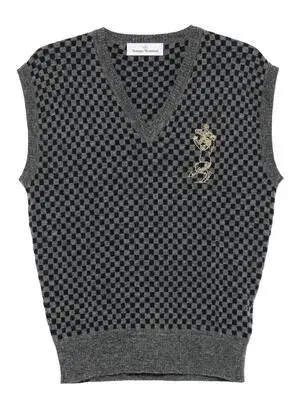 VIVIENNE WESTWOOD Checkerboard Knit Sleeveless Vest - Gray