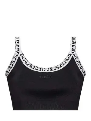 Versace Black Knit Cropped Top With Jacquard Details - Multicolor